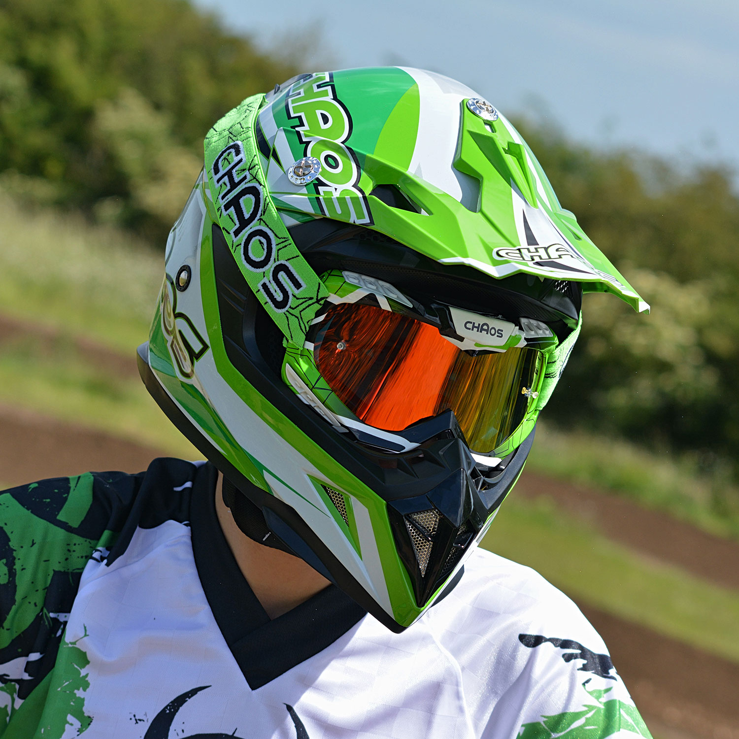 Chaos Kids Motocross Crash Helmet Green