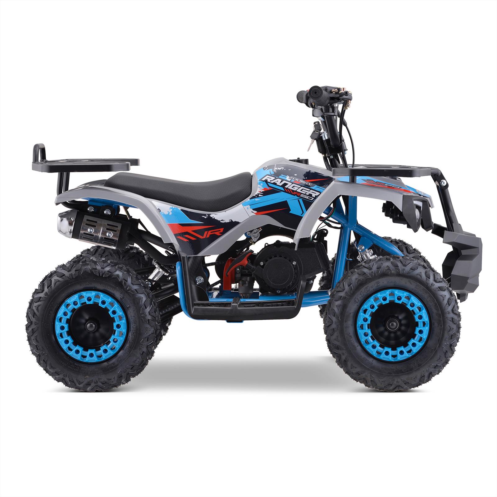 Funbikes Ranger 50cc Premium Nardo Grey Blue Kids Mini Petrol Quad Bike